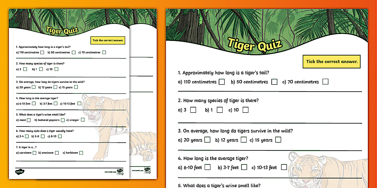 Tiger General Knowledge Quiz (teacher made) - Twinkl