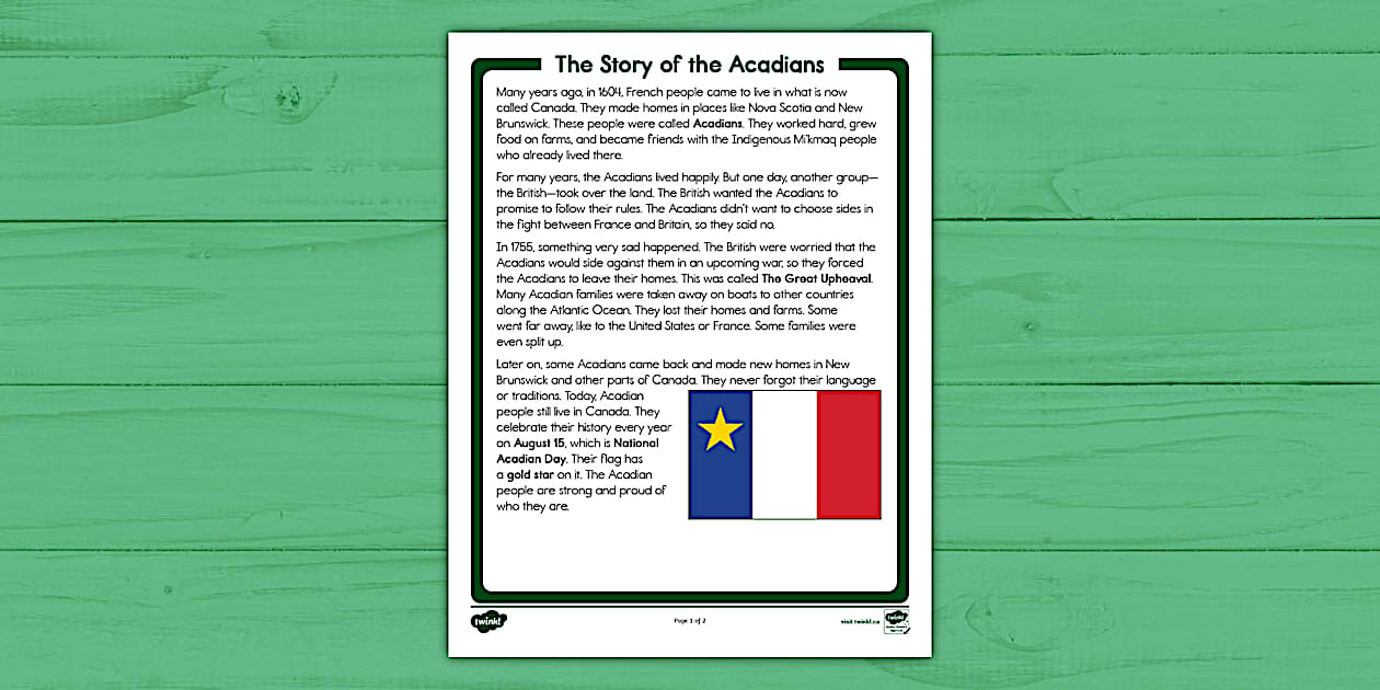 The Acadians' History Reading Comprehension Primary