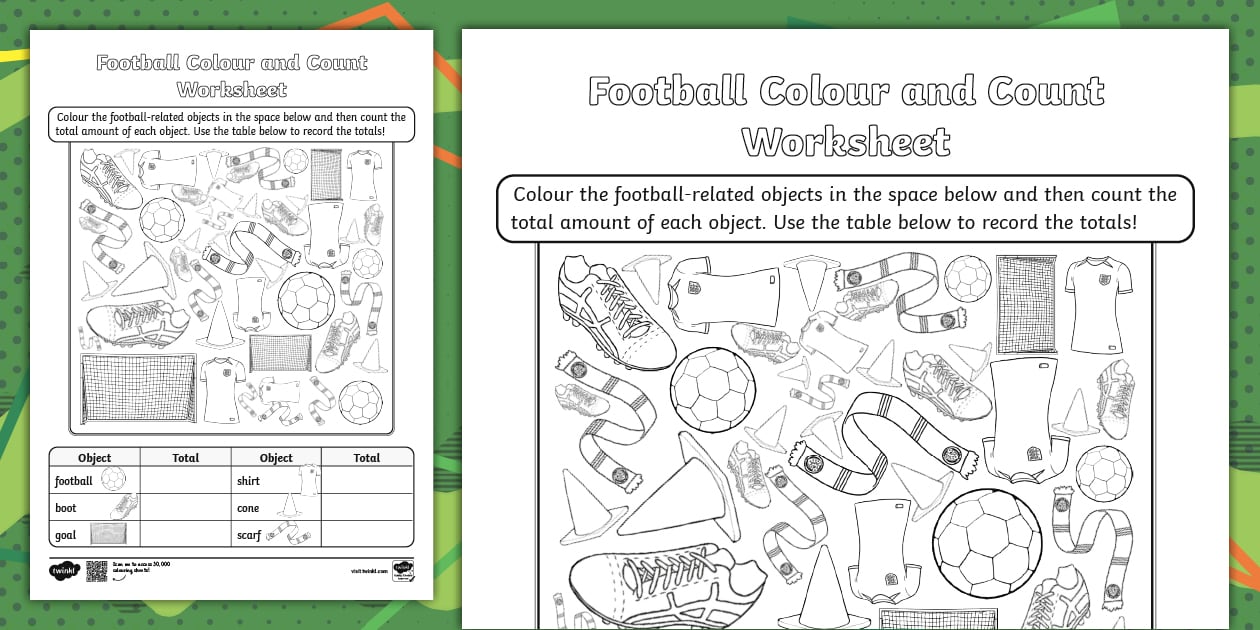 👉 Football Colour and Count Worksheet