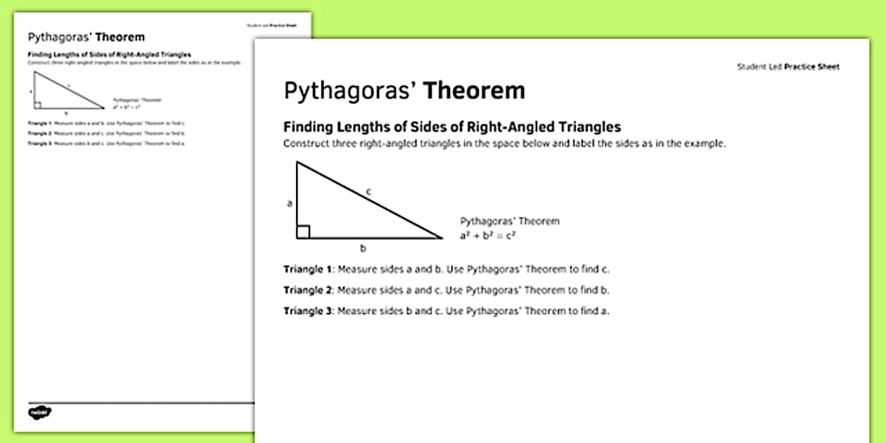 Editable Student Led Practice Sheet Pythagoras' Theorem