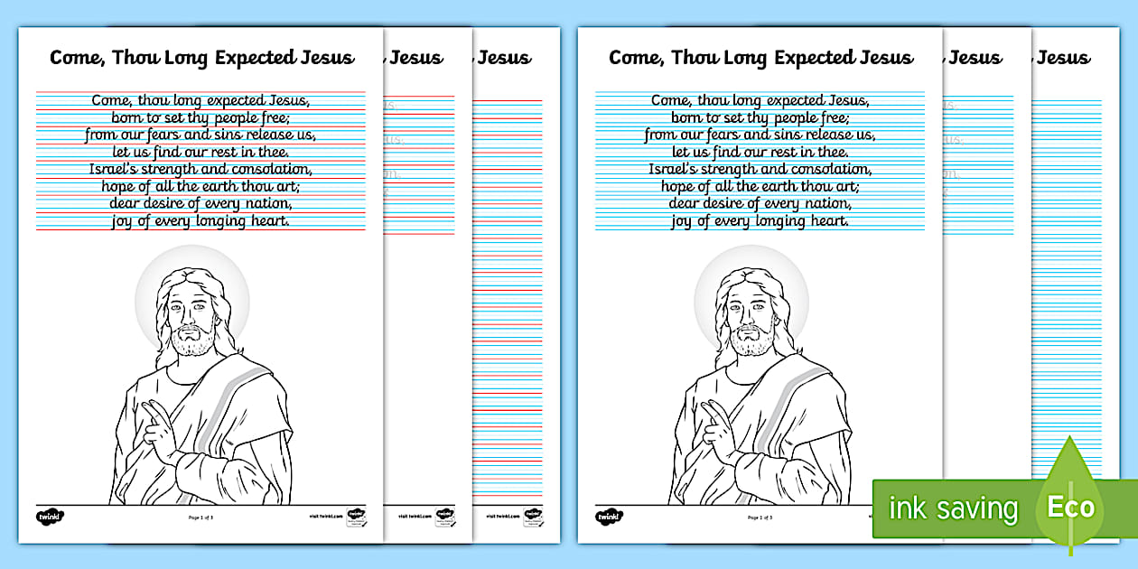 Come, Thou Long Expected Jesus Handwriting Practice Worksheet / Worksheet