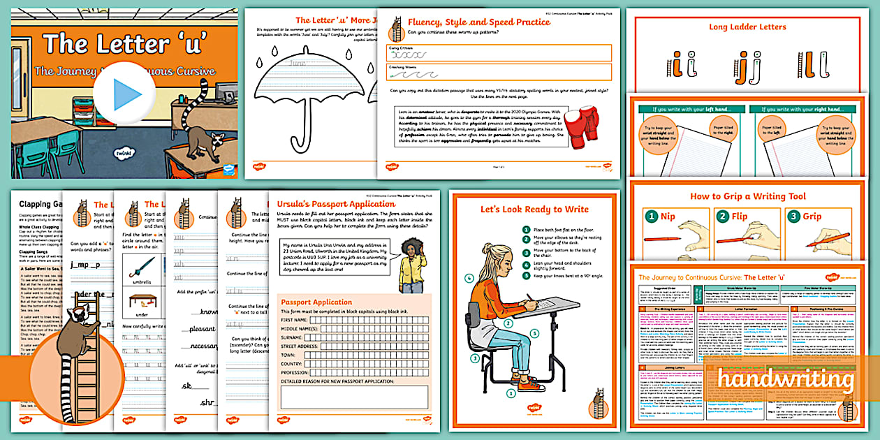Continuous Cursive Letter 'U' Handwriting Practice - KS1