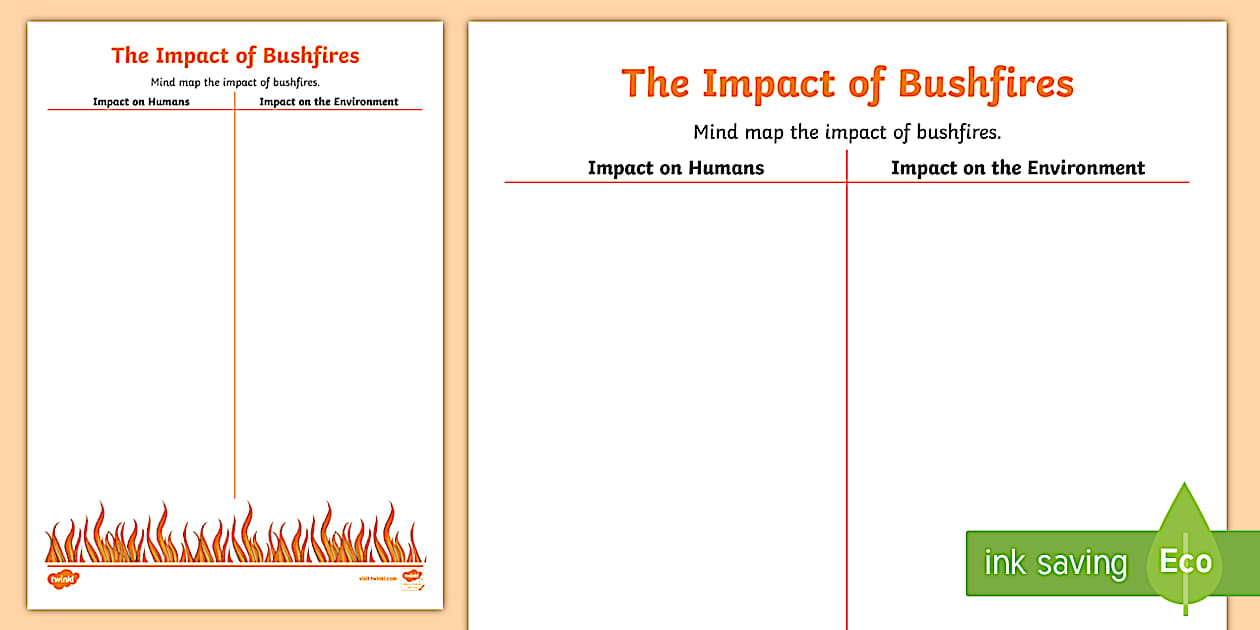 Mind Map the Impacts of Bushfires Worksheet / Worksheet