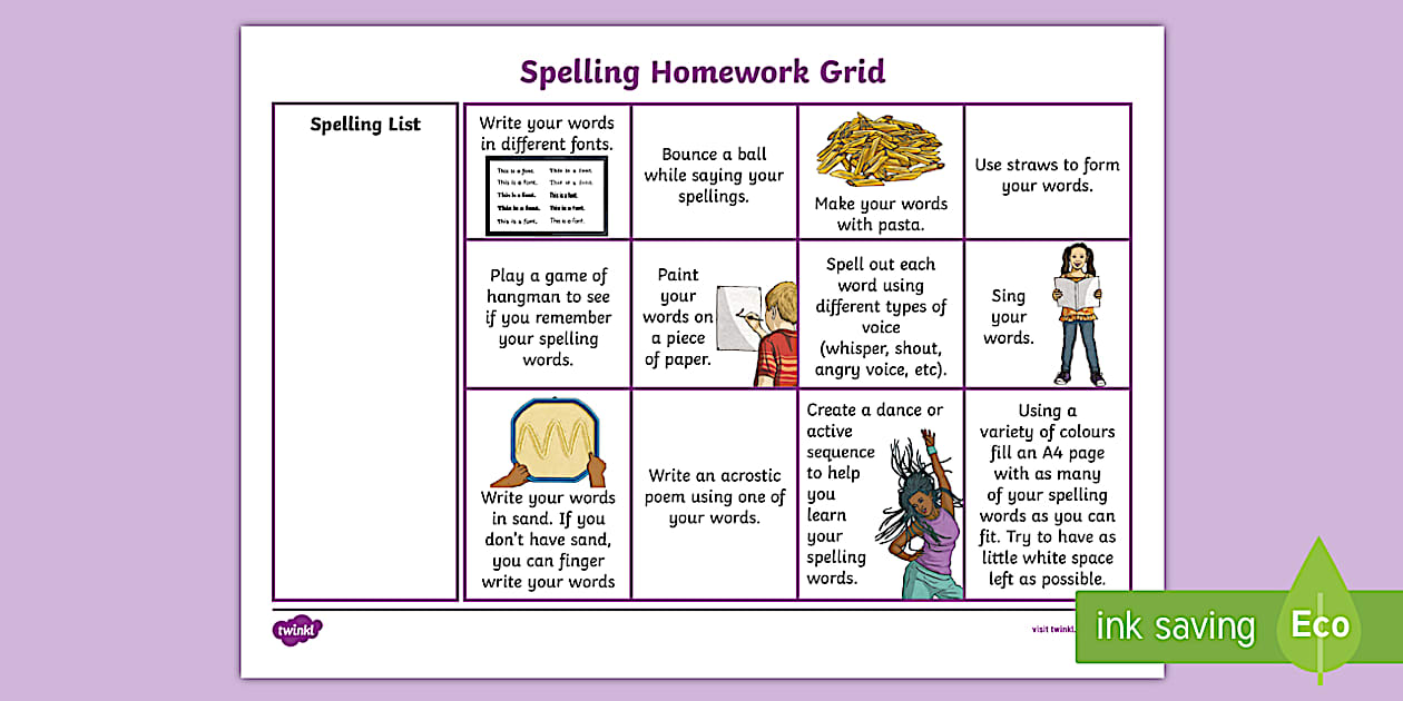 Editable Second Level Spelling CfE Homework Grid - Twinkl