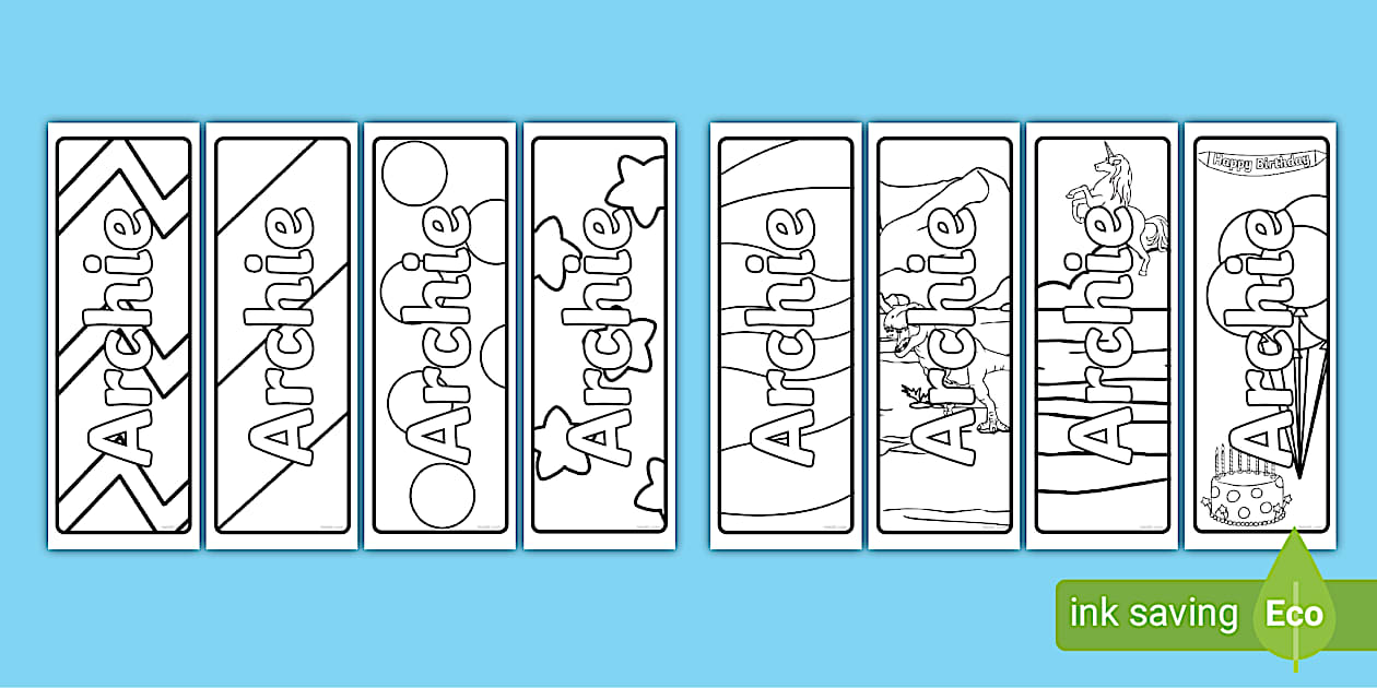 Archie Name Simple Colouring Bookmarks (professor feito)