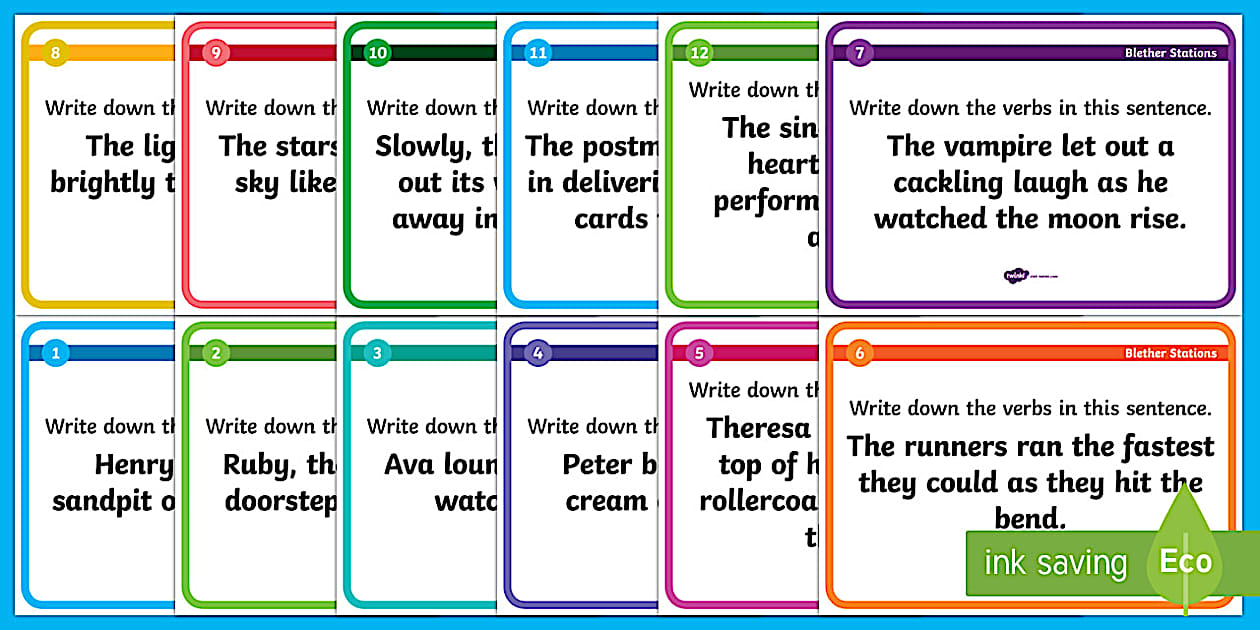 Identifying Verbs Blether Stations (teacher made) - Twinkl