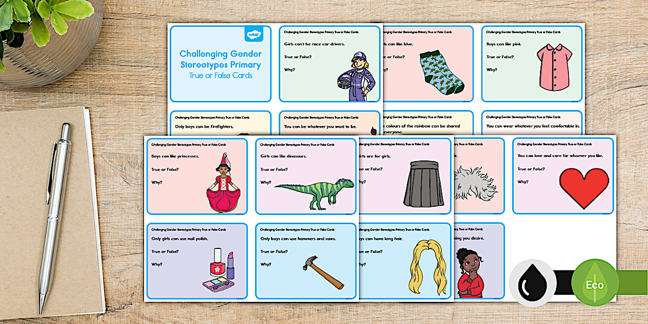 Challenging Gender Stereotypes Primary True or False Cards