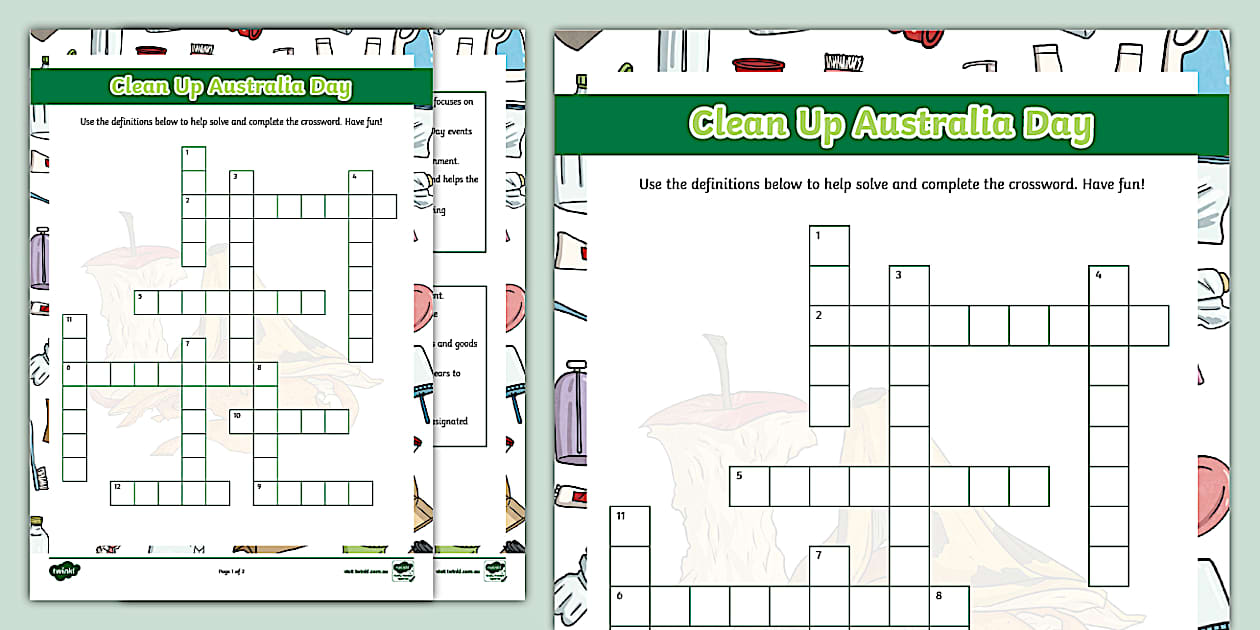 Clean Up Australia Day Crossword (teacher made) - Twinkl