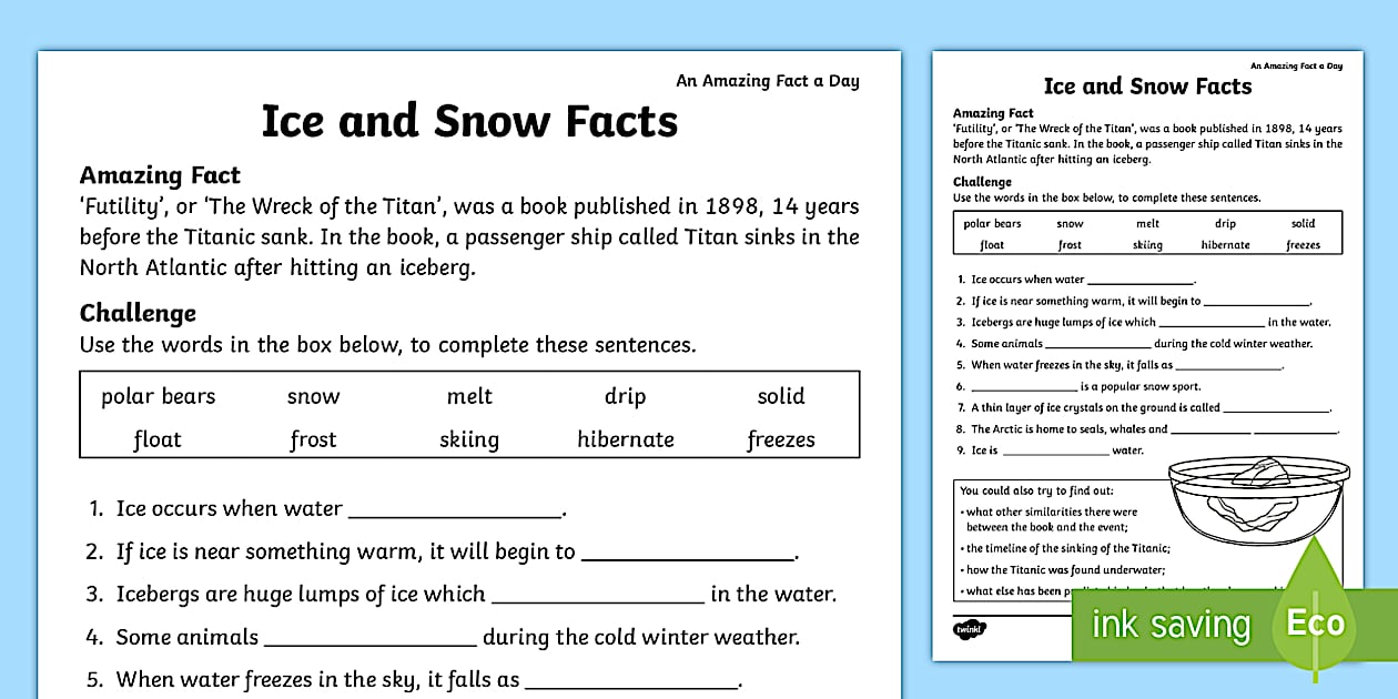Ice and Snow Facts Worksheet / Worksheet (teacher made)