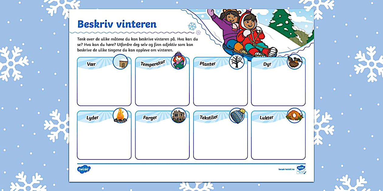 Vinteren | Adjektivoppgave for barneskolen