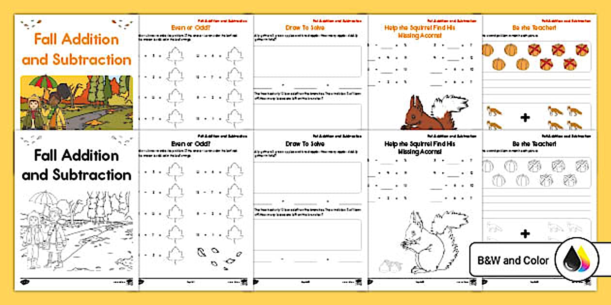Fall Addition and Subtraction Activity Booklet for K-2nd Grade