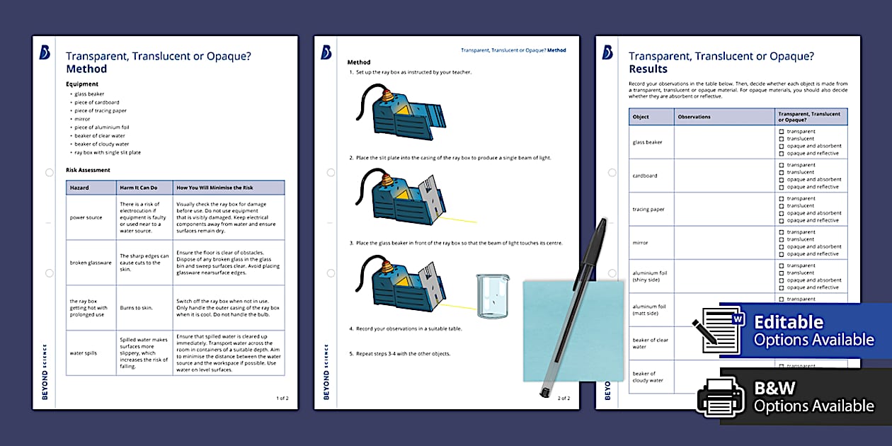 Transparent, Translucent or Opaque? Investigation - Twinkl