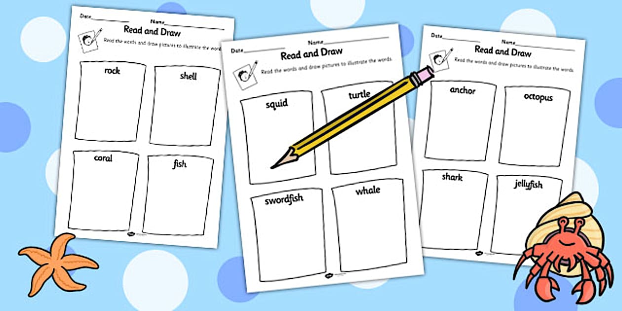 Lower Ability Under the Sea Read and Draw Worksheet - Twinkl