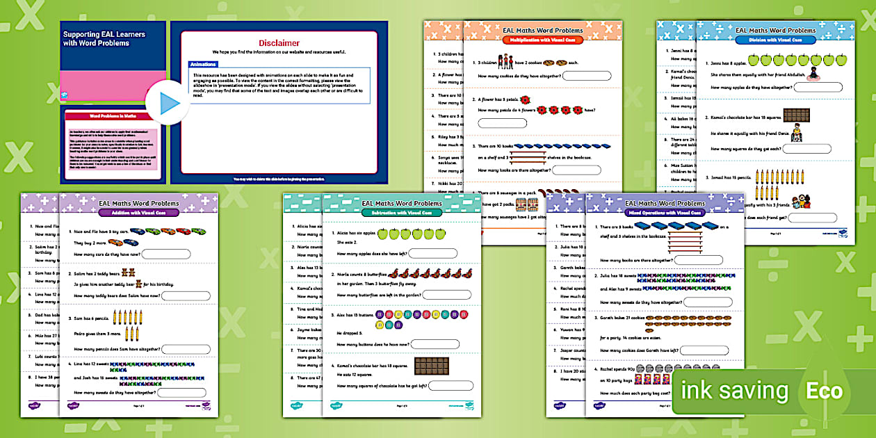 EAL Younger Learner Maths Word Problems (teacher made)