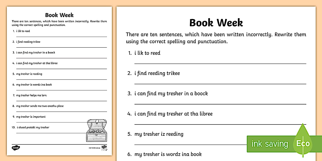 Book Week Editing Worksheet - Primary Education - Twinkl