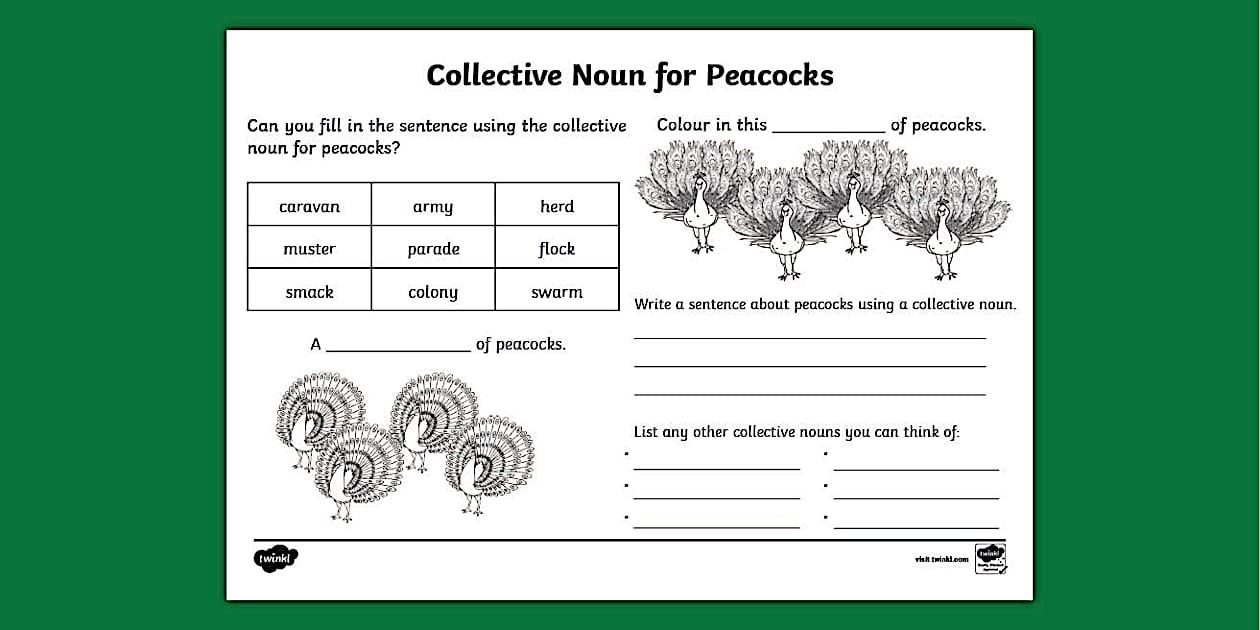 Collective Name for Peacocks Worksheet (teacher made)