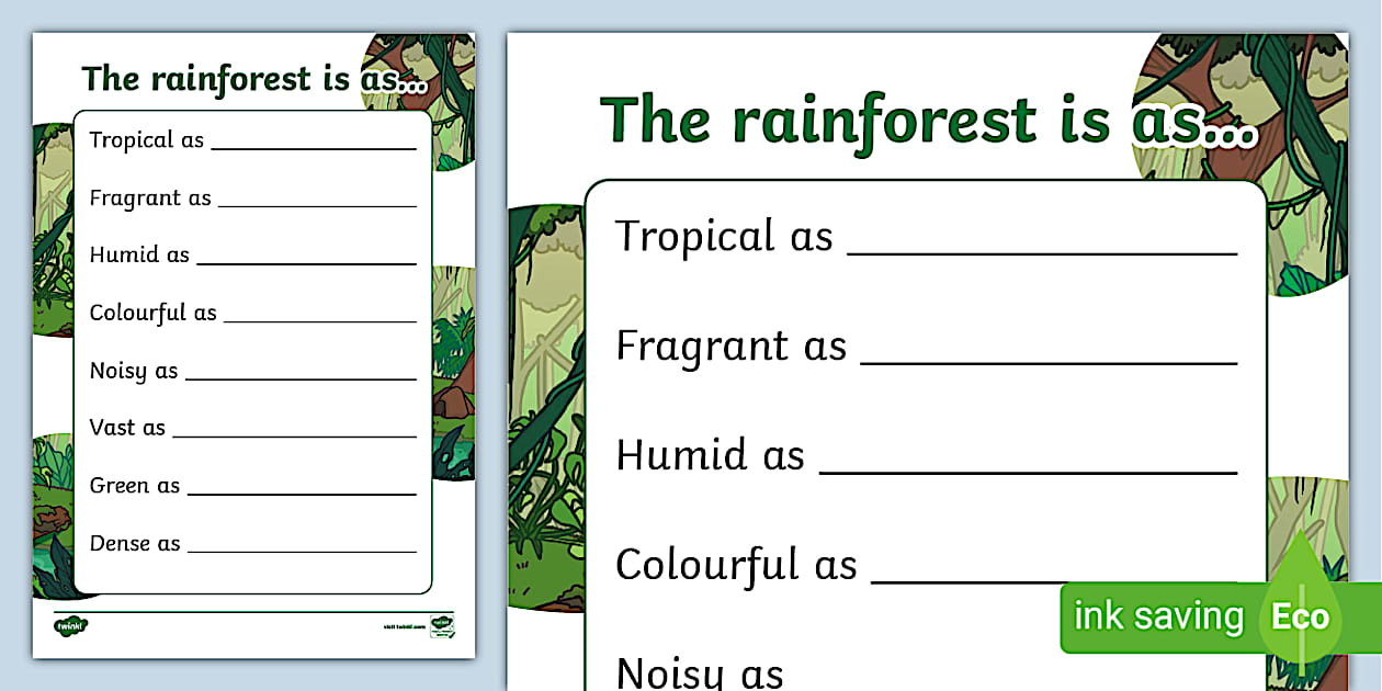 Rainforest Simile Poem Template, Rainforest Poetry - Twinkl
