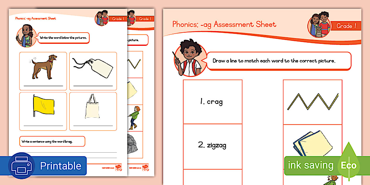 Grade 1 Phonics: -ag Assessment Sheet
