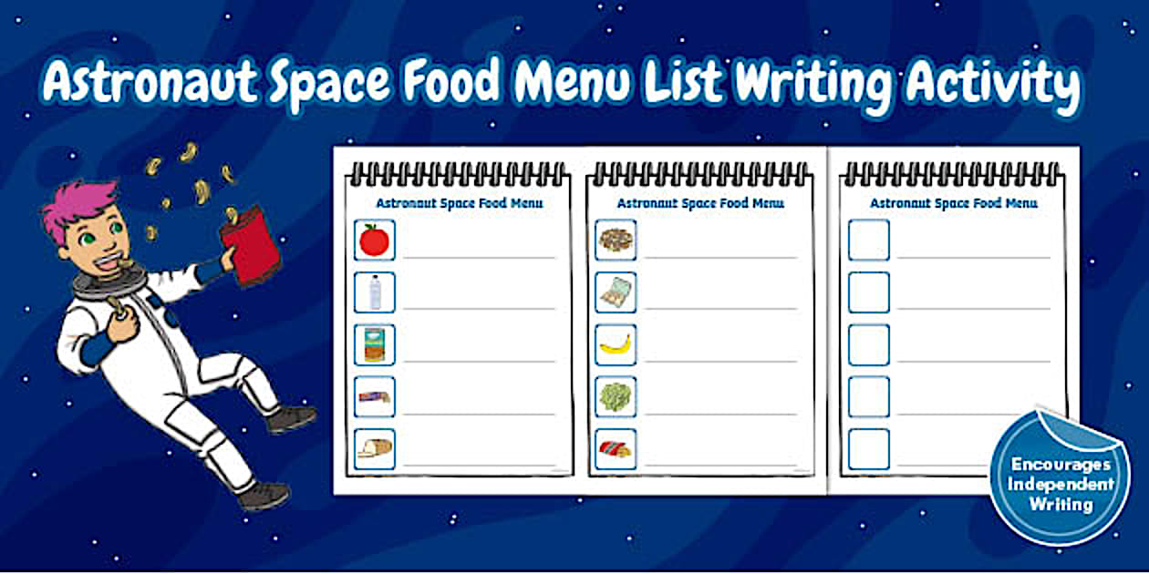 Astronaut Space Food Menu List Writing Activity