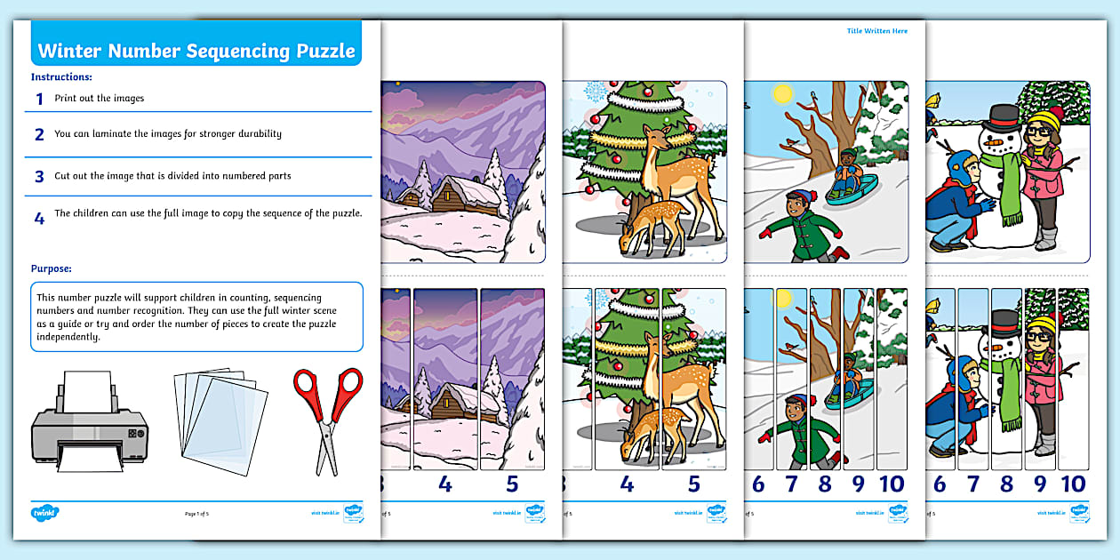 Winter Number Sequencing Puzzle (Teacher-Made) - Twinkl