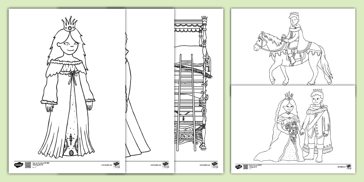 The Princess and the Pea Colouring Sheets - Twinkl