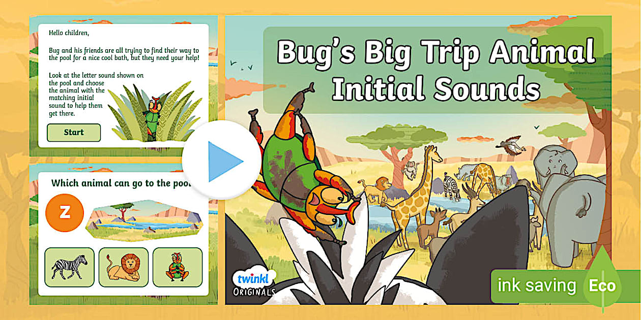 Bug's Big Trip: Animal Initial Sounds PowerPoint - Twinkl