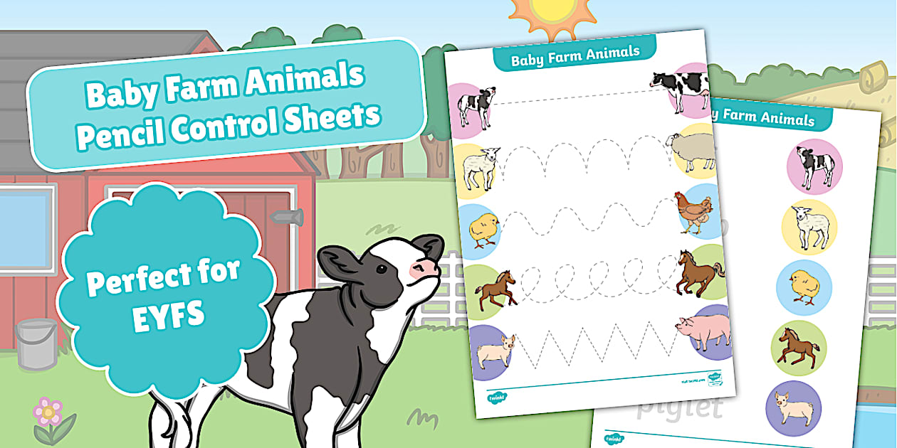 Baby Farm Animals Pencil Control Sheets