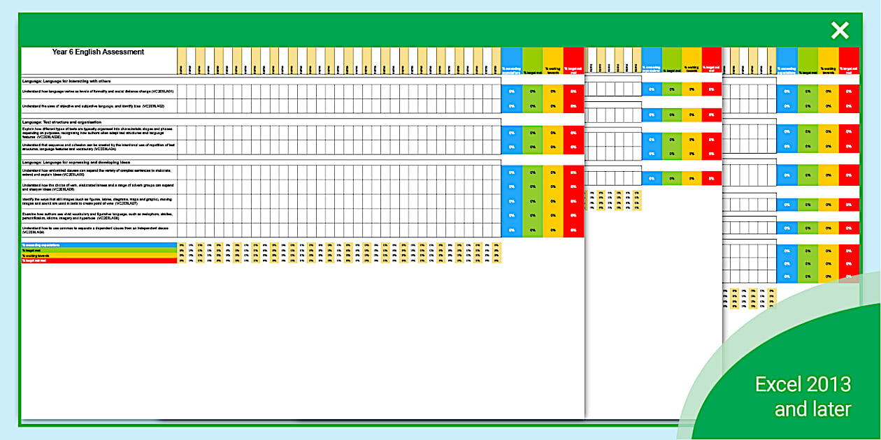 Victorian Curriculum Year 6 English Assessment Spreadsheet