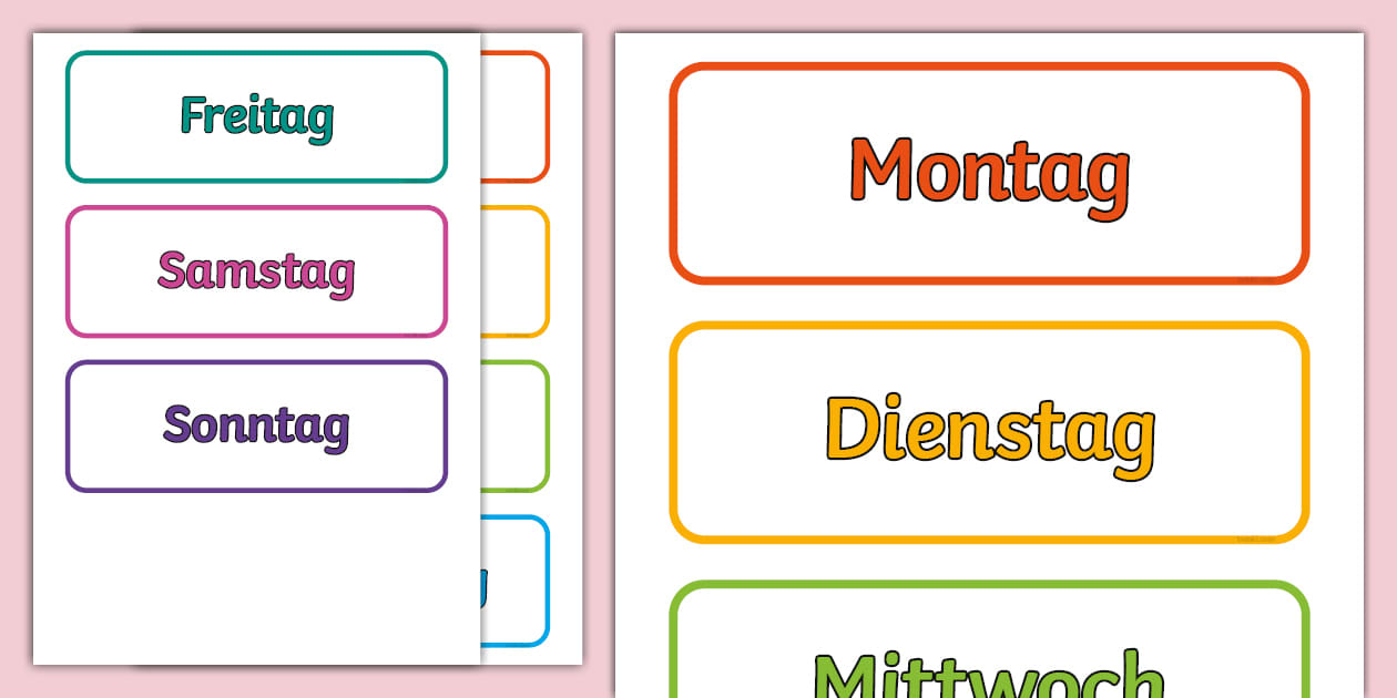 Days of the Week - German Word Cards