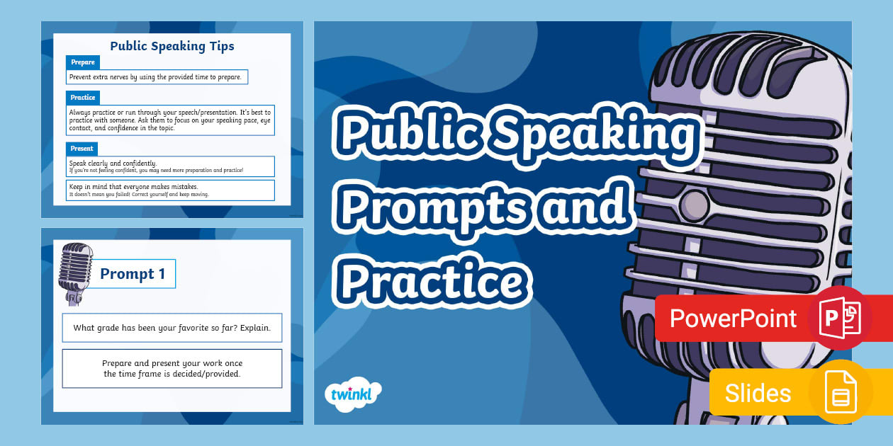 Public Speaking Prompts and Practice Presentation - Twinkl