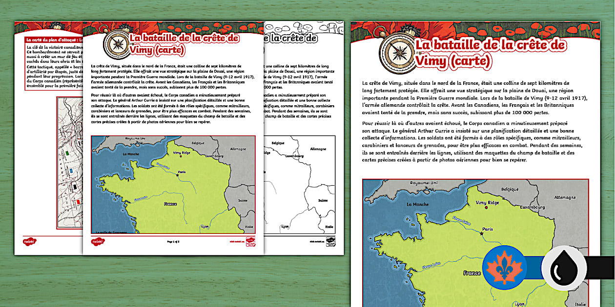 Battle of Vimy Ridge Canadian WW1 Map | French Resource