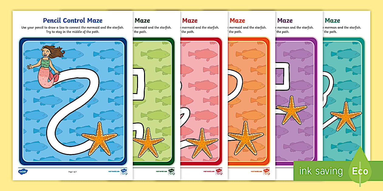 Cursive The Little Mermaid Pencil Control Path Worksheets