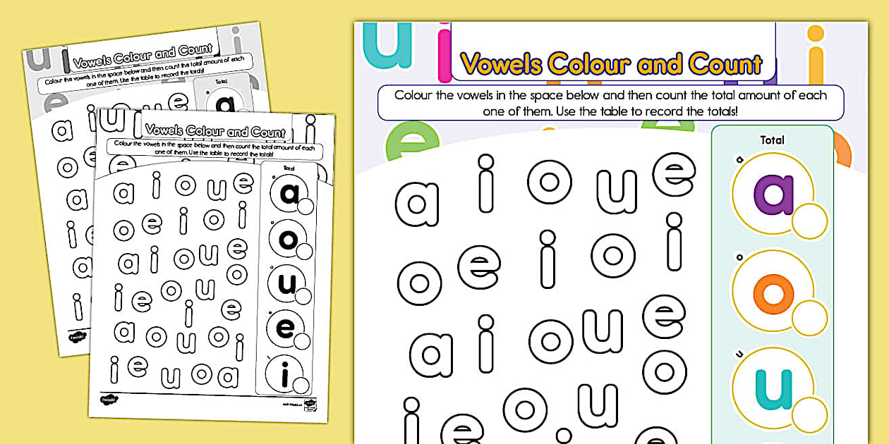 Vowels Colour and Count Worksheet (teacher made) - Twinkl