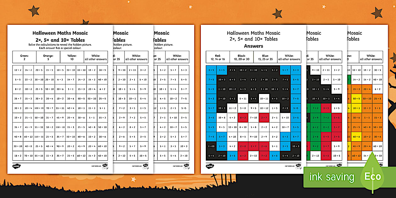 KS1 2 5 and 10 Multiplication and Division Facts Halloween Maths Mosaics