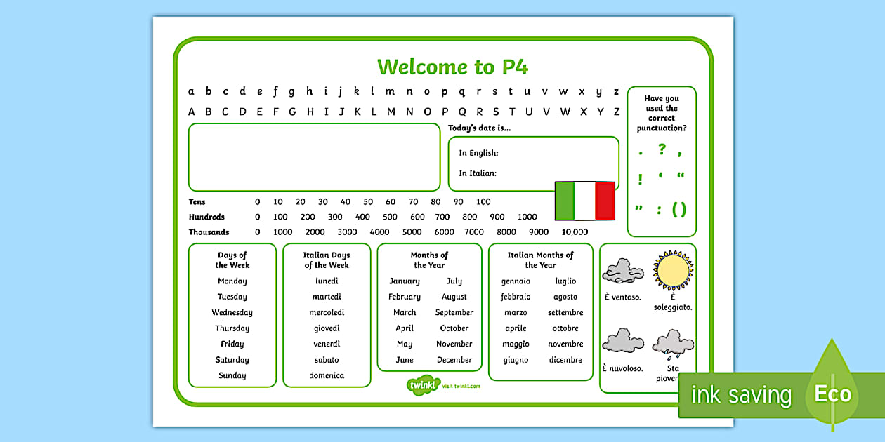 Welcome to P4 (with Italian) Desk Mat (teacher made)