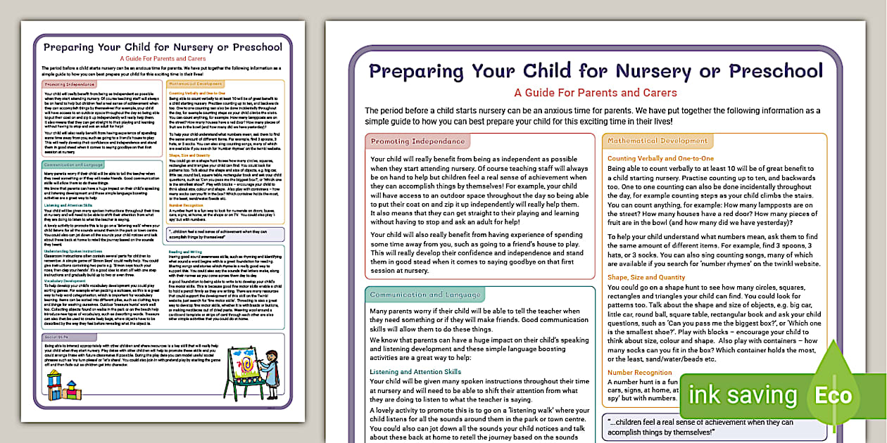 Preparing Your Child for Nursery/Preschool (teacher made)