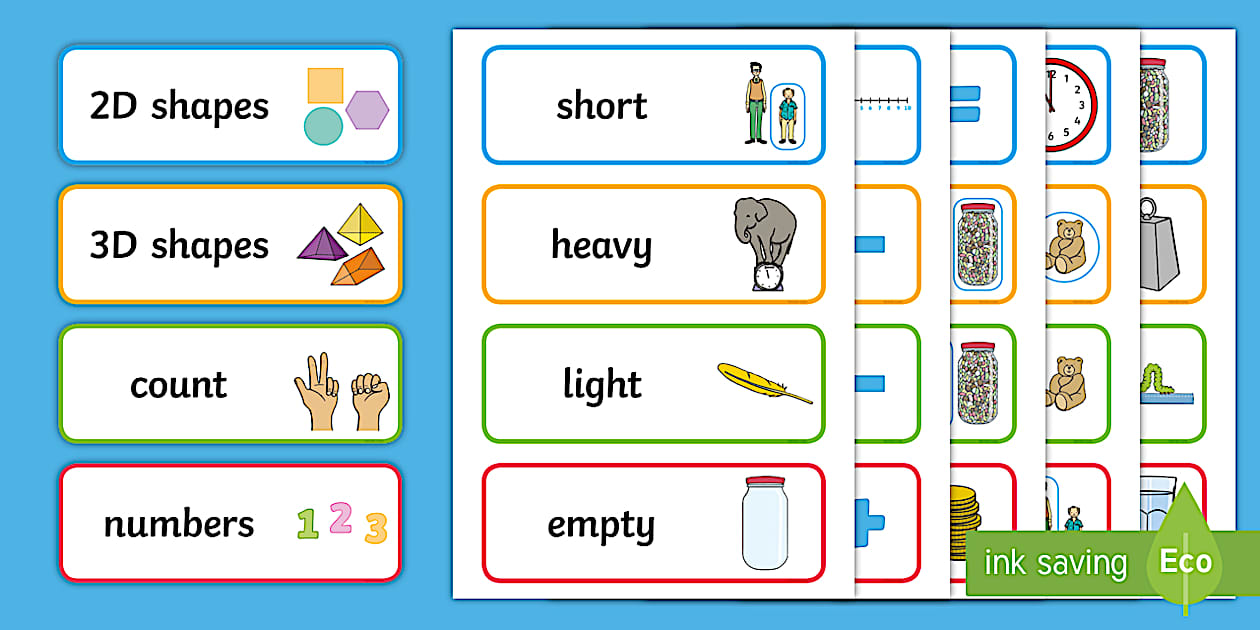 Editable Early Years Maths Vocabulary Word Cards - Twinkl