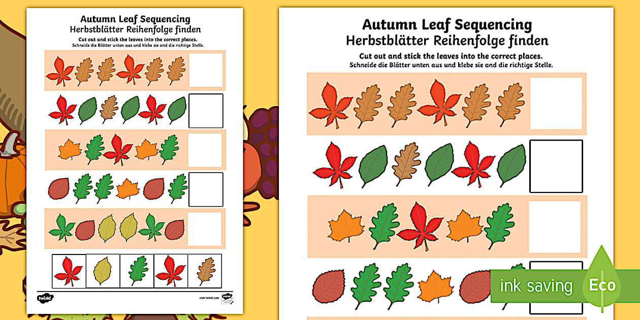 Autumn Leaf Sequencing Worksheet / Worksheet English/German