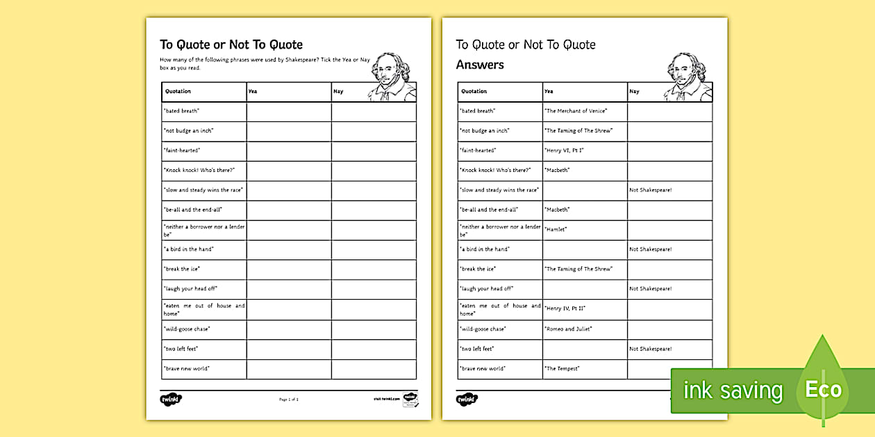 Shakespearean Quote Worksheet: Beyond Secondary - Twinkl