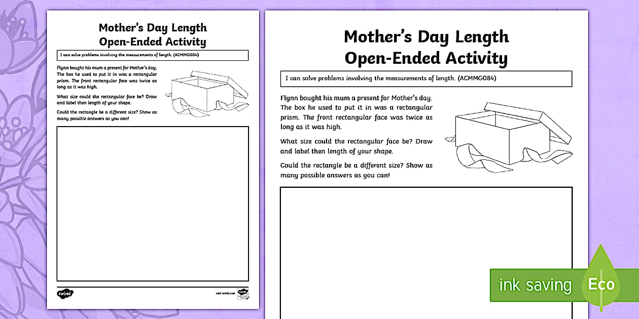 Year 4 Mother's Day Length Open-Ended Worksheet / Worksheet