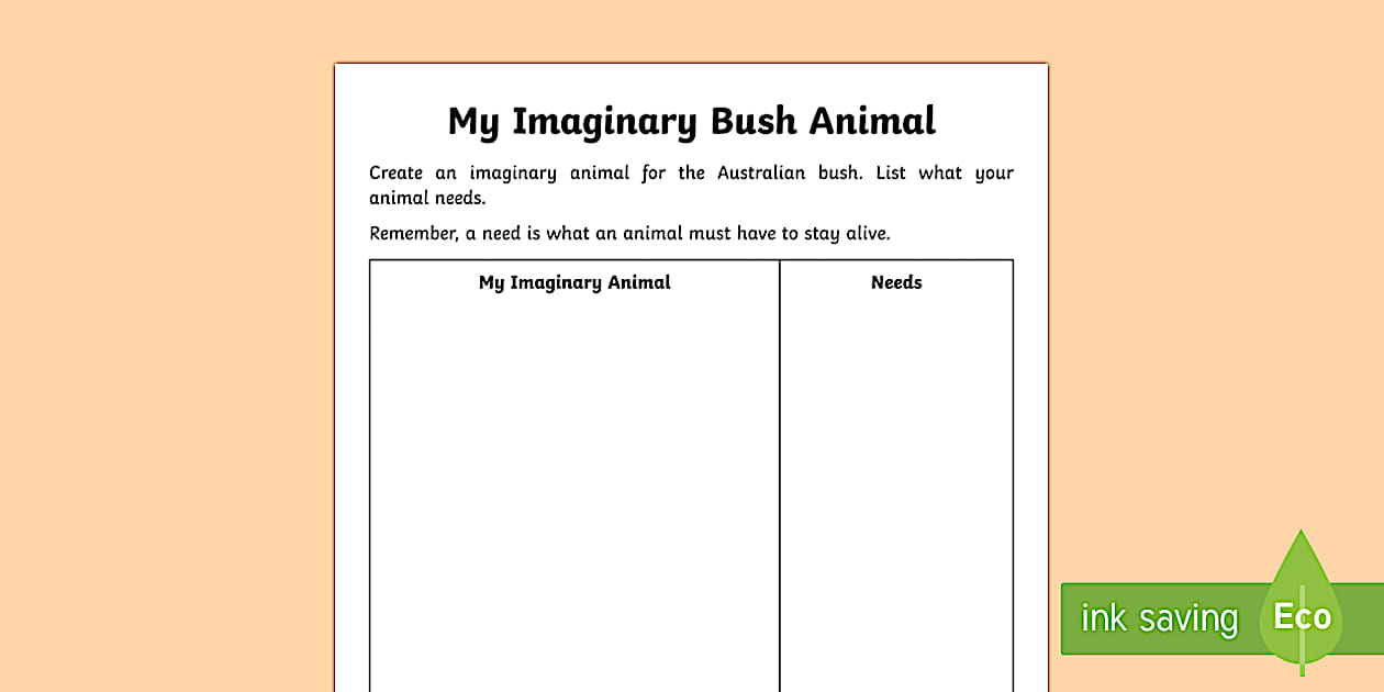 TAS My Imaginary Bush Animal Worksheet - Twinkl
