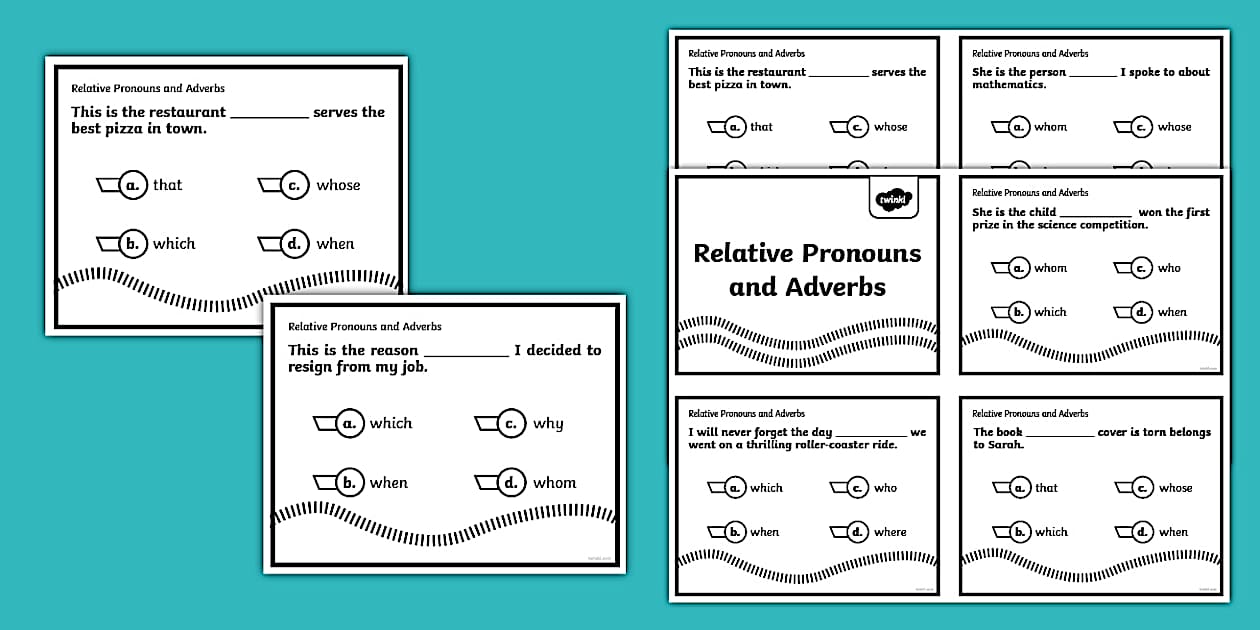 Fourth Grade Relative Pronouns and Adverbs Task Cards