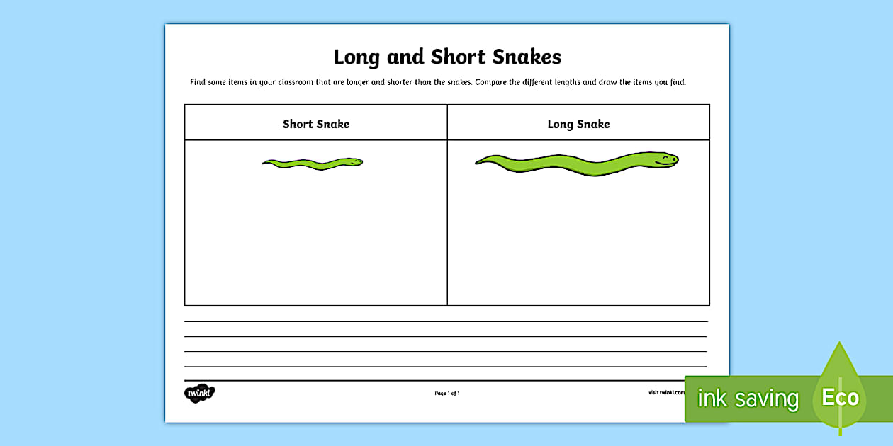 Long and Short Snakes Measurement Worksheet / Worksheet