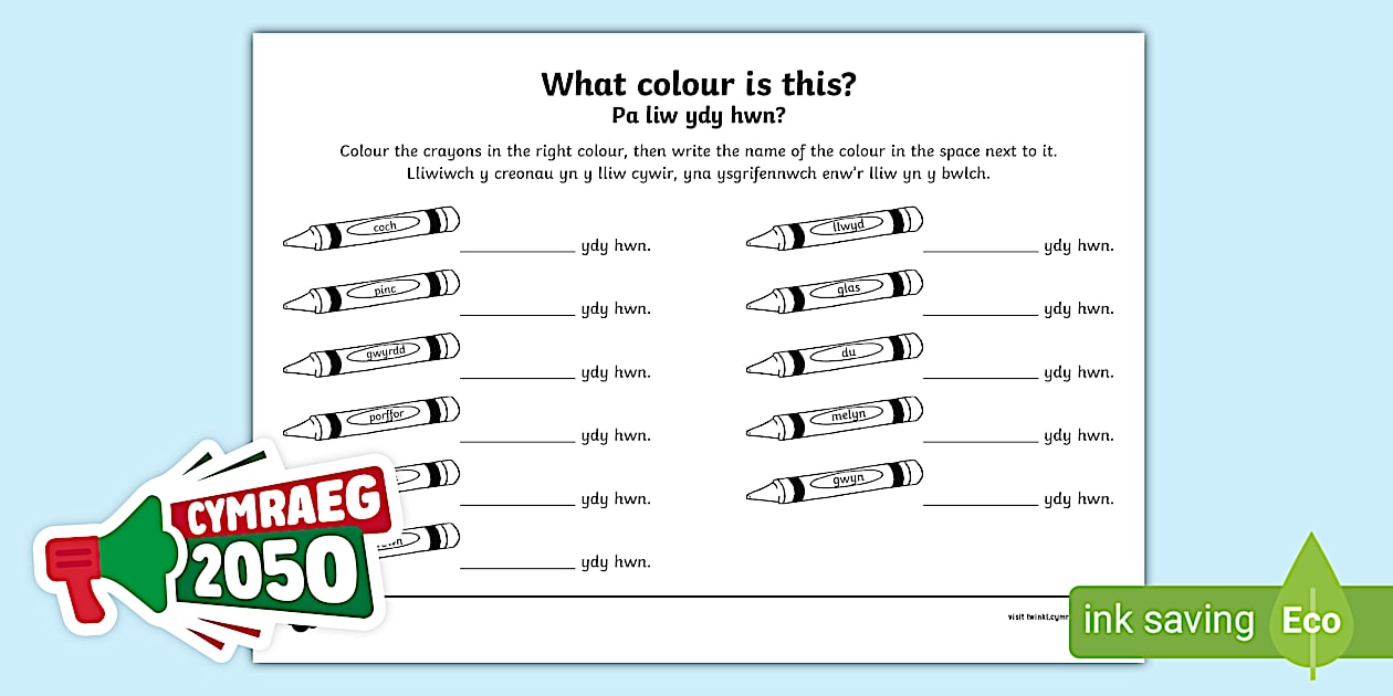 What Colour Is This? Different Colours Welsh Worksheet