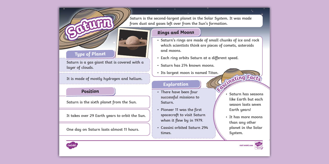 KS1 Saturn Fact File (l'enseignant a fait) - Twinkl
