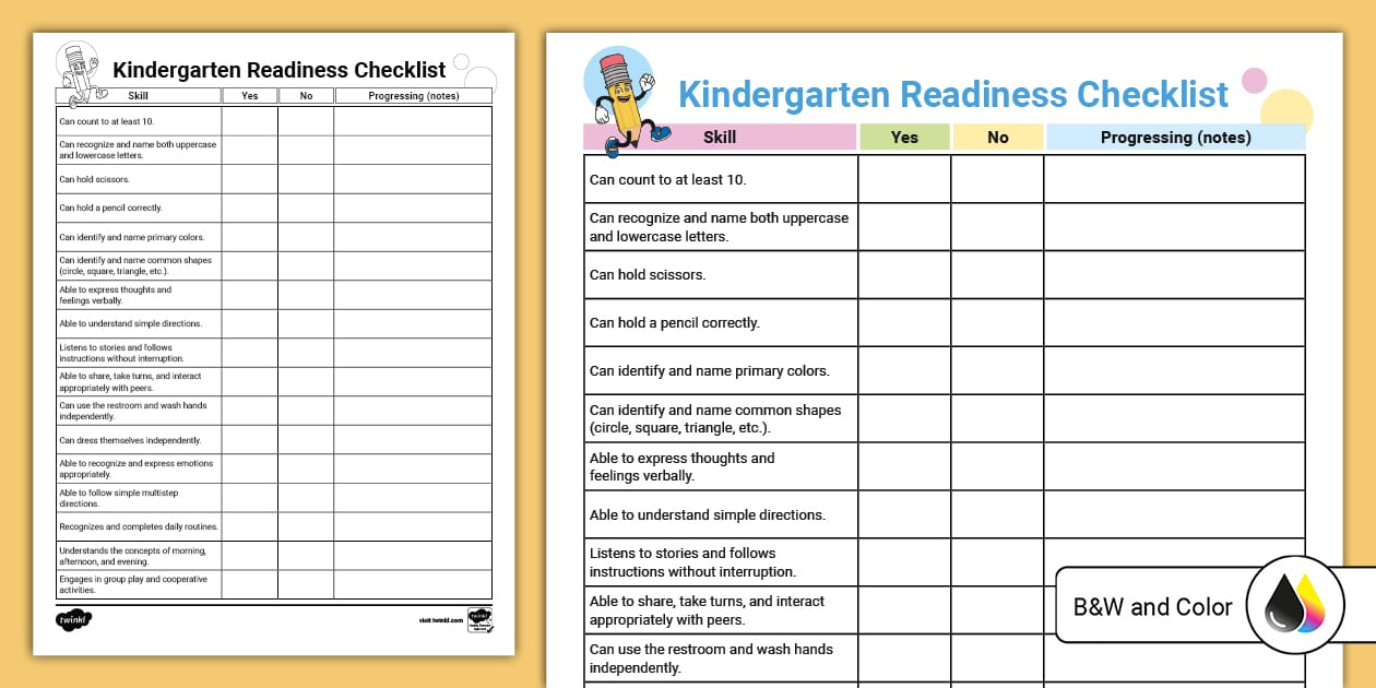 Kindergarten Readiness Checklist (teacher made) - Twinkl