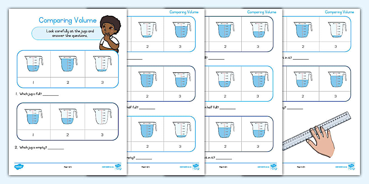 Grade R Maths Volume - Comparing Volume Sheet 2 - Twinkl