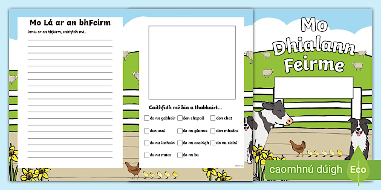Editable Design a Farm Diary Aistear Worksheet Gaeilge