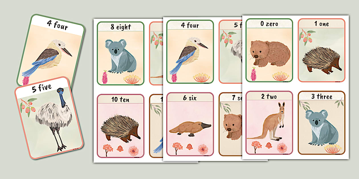 Home Among the Gum Trees Themed 0-20 Number Cards - Twinkl