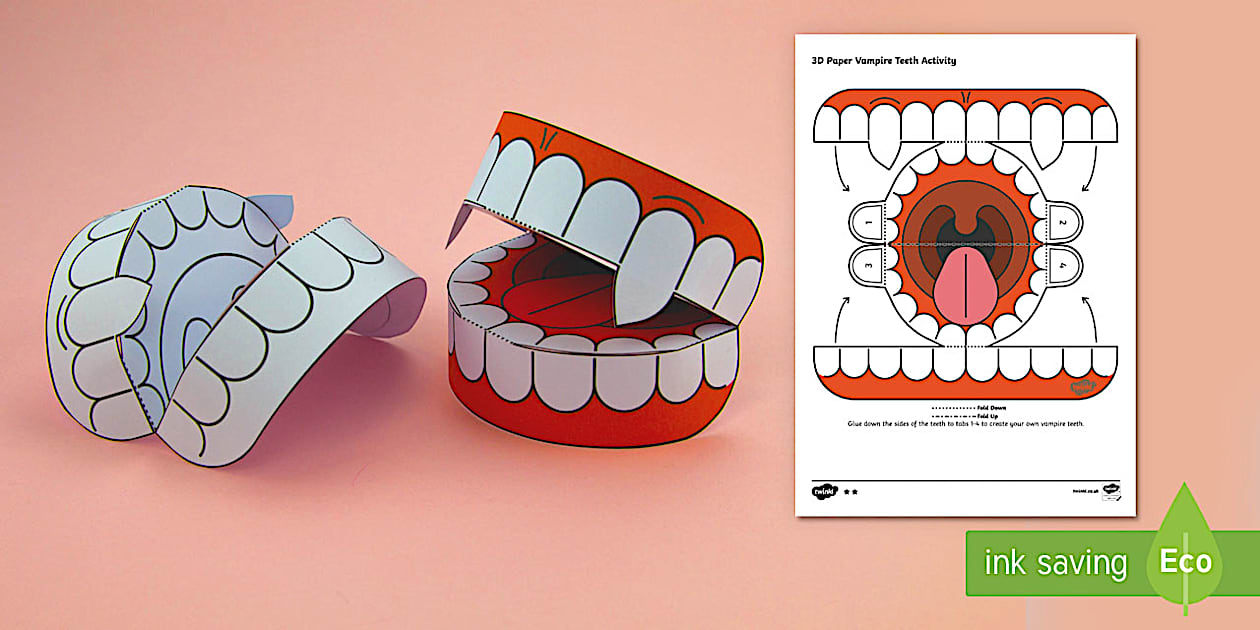 Simple 3D Halloween Vampire Teeth Activity Paper Craft
